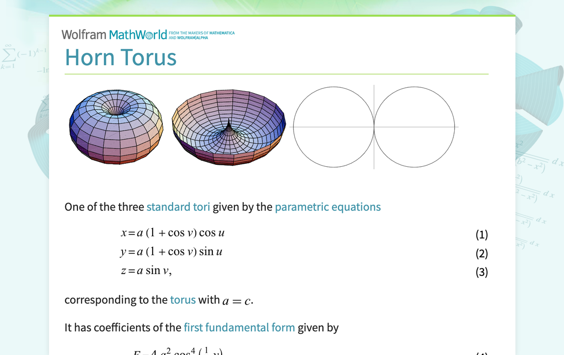 Horn Torus -- from Wolfram MathWorld