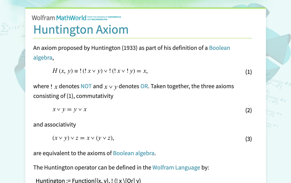 Huntington Axiom -- from Wolfram MathWorld