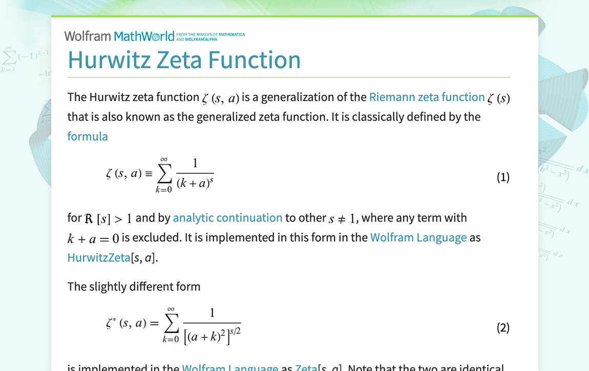 Hurwitz Zeta Function -- from Wolfram MathWorld