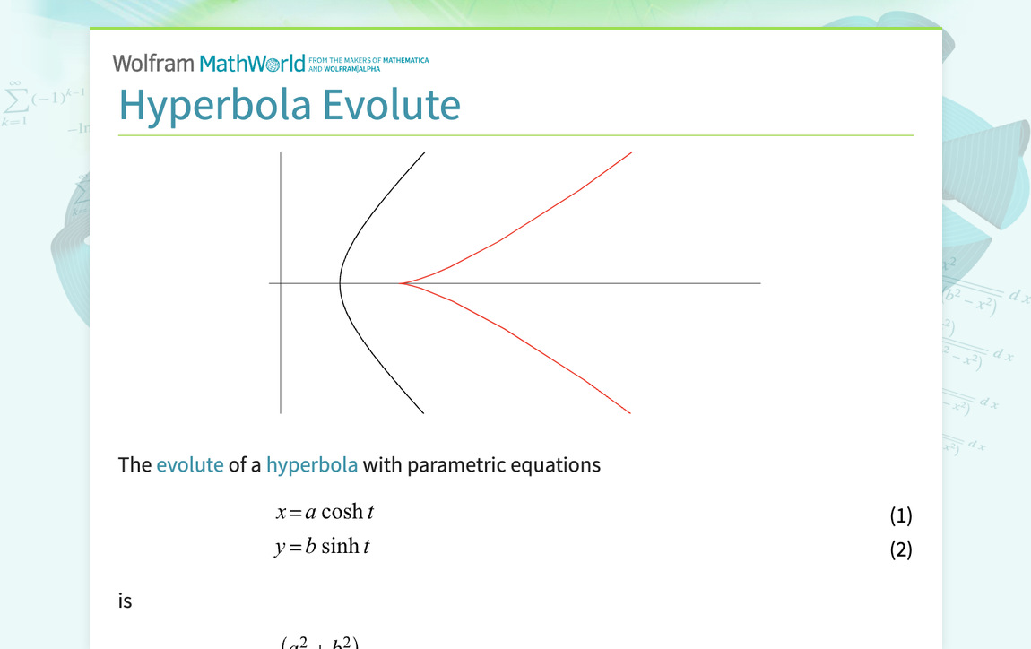 Hyperbola Evolute -- from Wolfram MathWorld