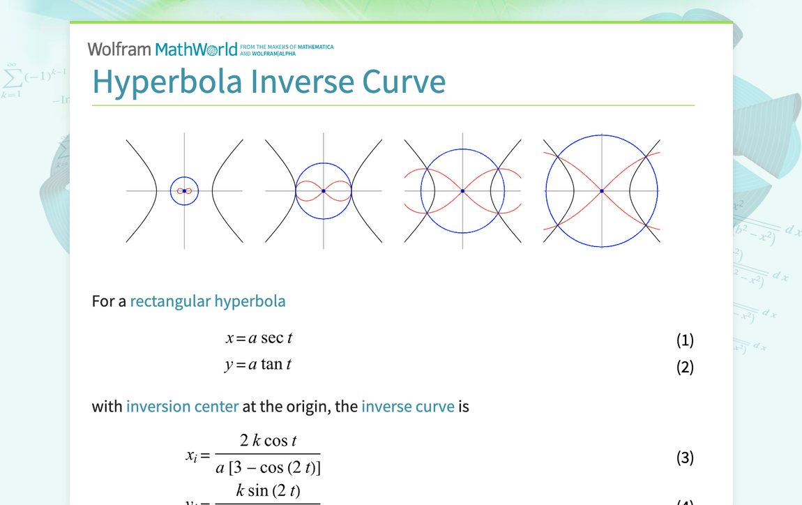 Hyperbola Inverse Curve -- from Wolfram MathWorld Hyperbola Inverse Curve -- from Wolfram MathWorld