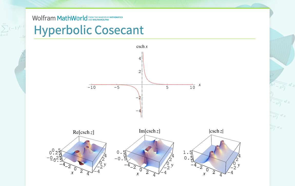 Hyperbolic Cosecant From Wolfram Mathworld