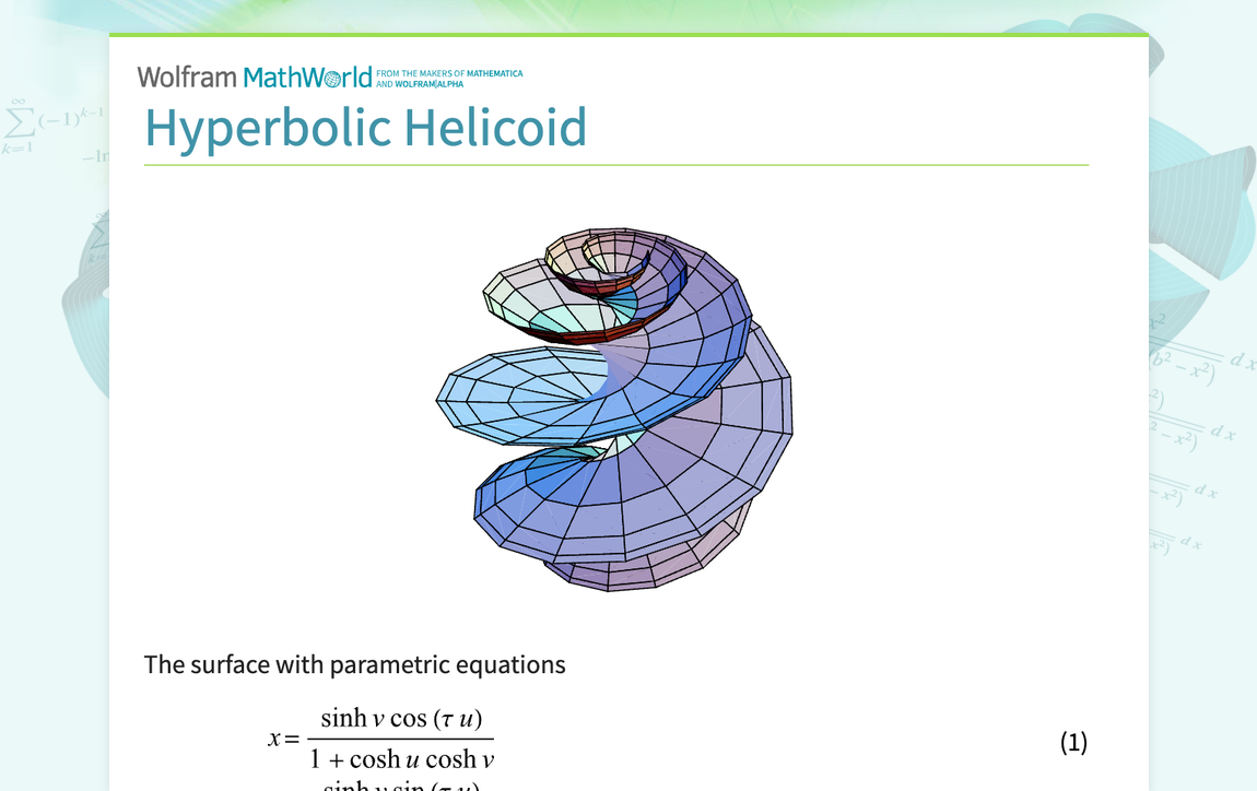 Hyperbolic Helicoid -- from Wolfram MathWorld