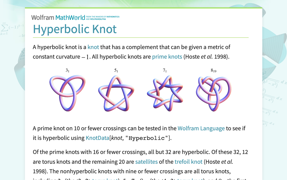 Hyperbolic Knot -- from Wolfram MathWorld