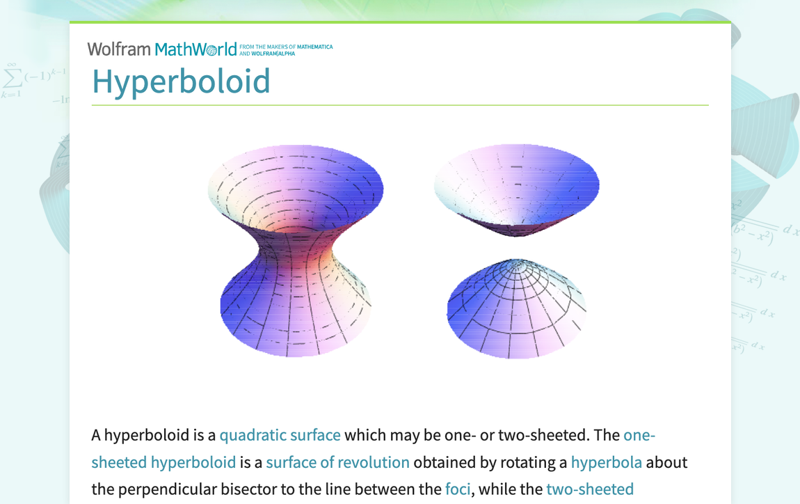 Hyperboloid -- from Wolfram MathWorld