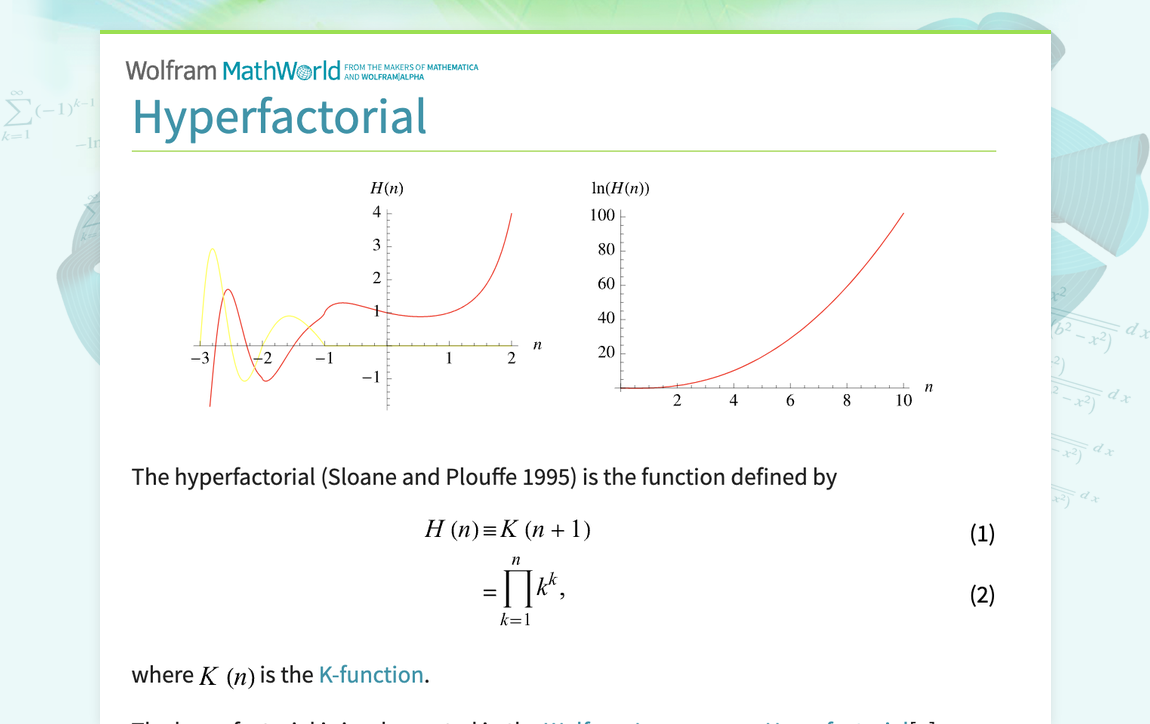 Hyperfactorial -- from Wolfram MathWorld