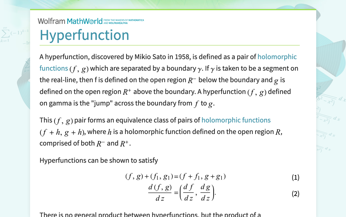 Hyperfunction -- from Wolfram MathWorld