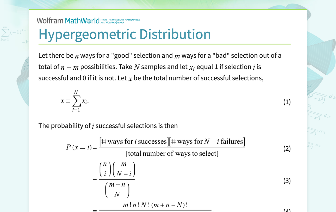 Hypergeometric calculator store