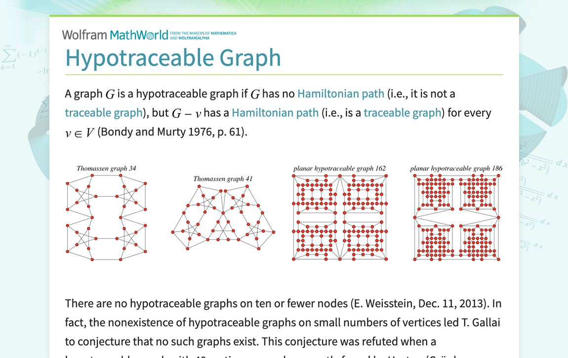 Hypotraceable Graph -- from Wolfram MathWorld