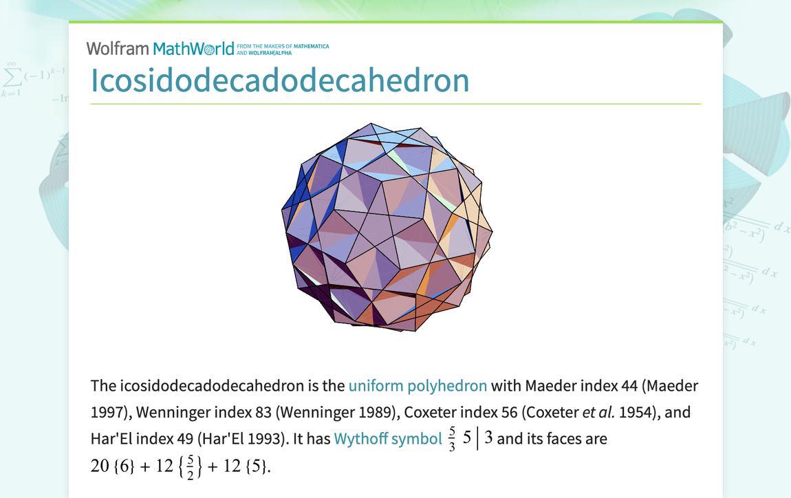 Icosidodecadodecahedron -- from Wolfram MathWorld