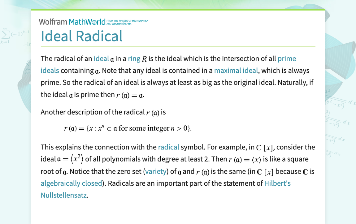 Ideal Radical -- from Wolfram MathWorld