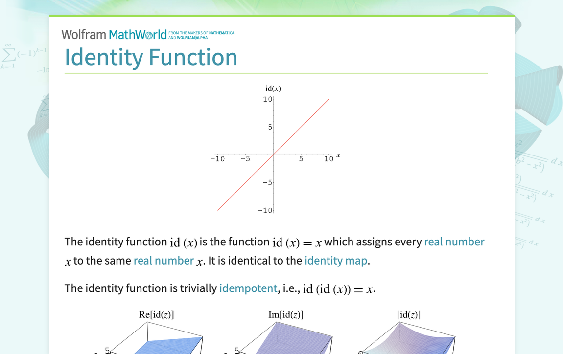 Identity Function From Wolfram Mathworld