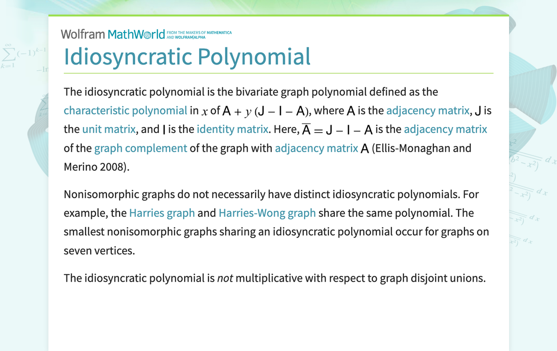 Idiosyncratic Polynomial -- from Wolfram MathWorld