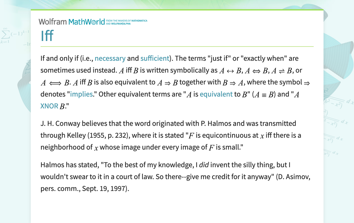 Iff -- from Wolfram MathWorld