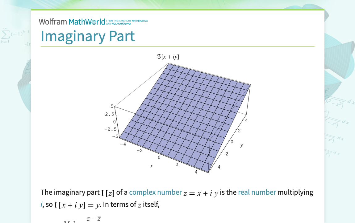 Imaginary Part -- from Wolfram MathWorld