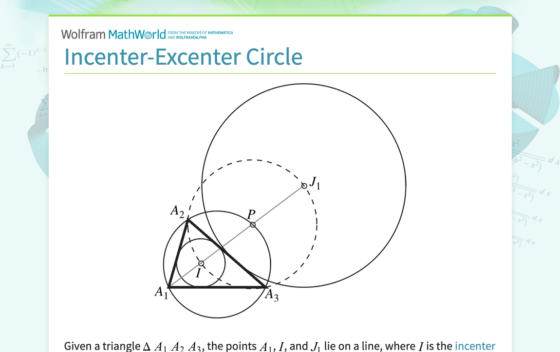 Incenter-Excenter Circle -- from Wolfram MathWorld