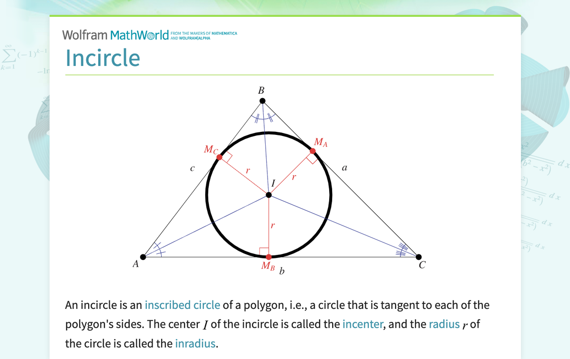 Incircle Triangle Incenter Of A Triangle Definition, Property,