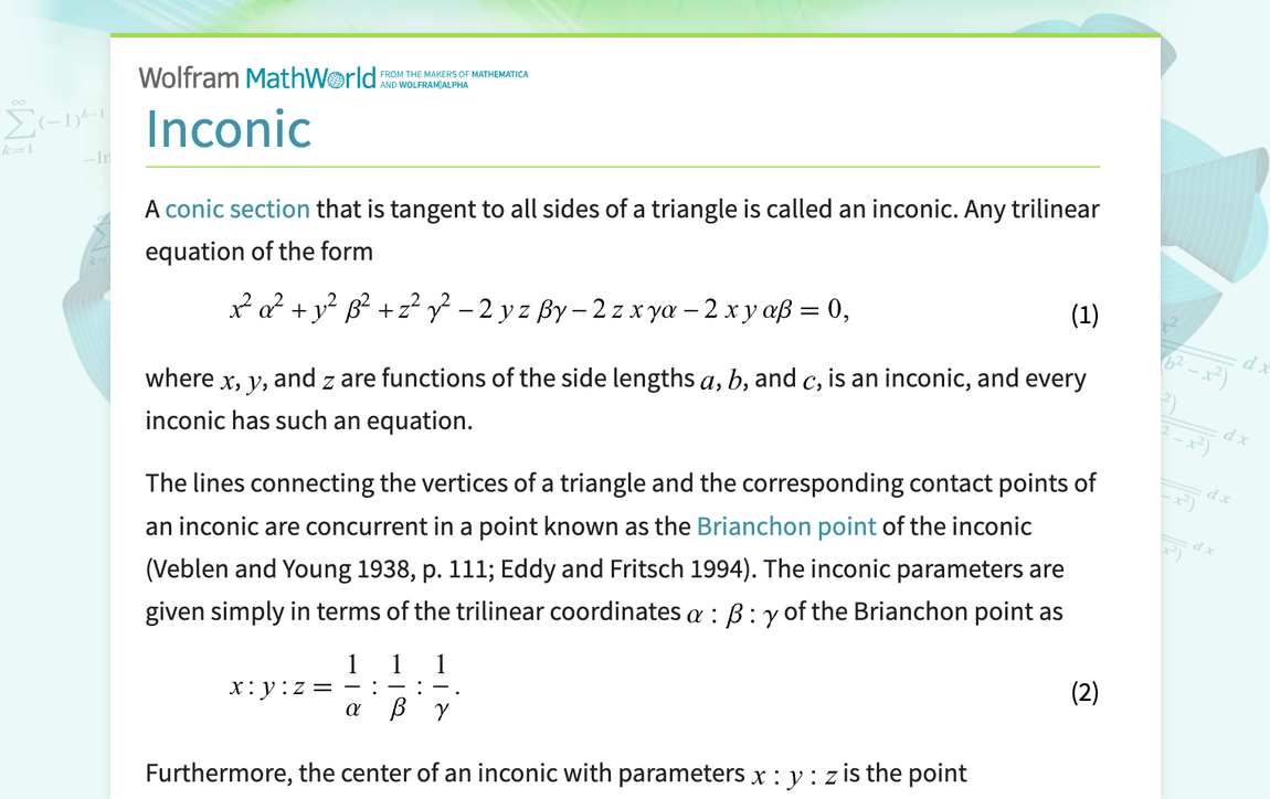 Inconic -- from Wolfram MathWorld