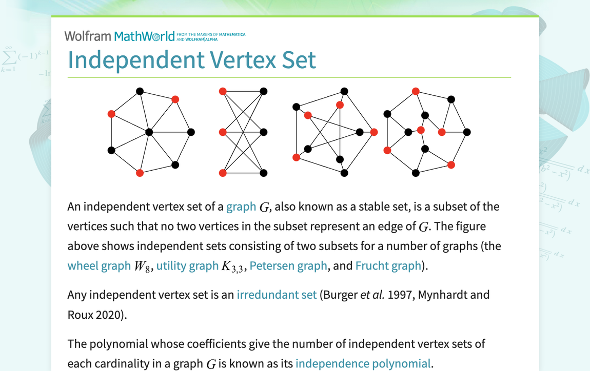 Independent Vertex Set -- from Wolfram MathWorld
