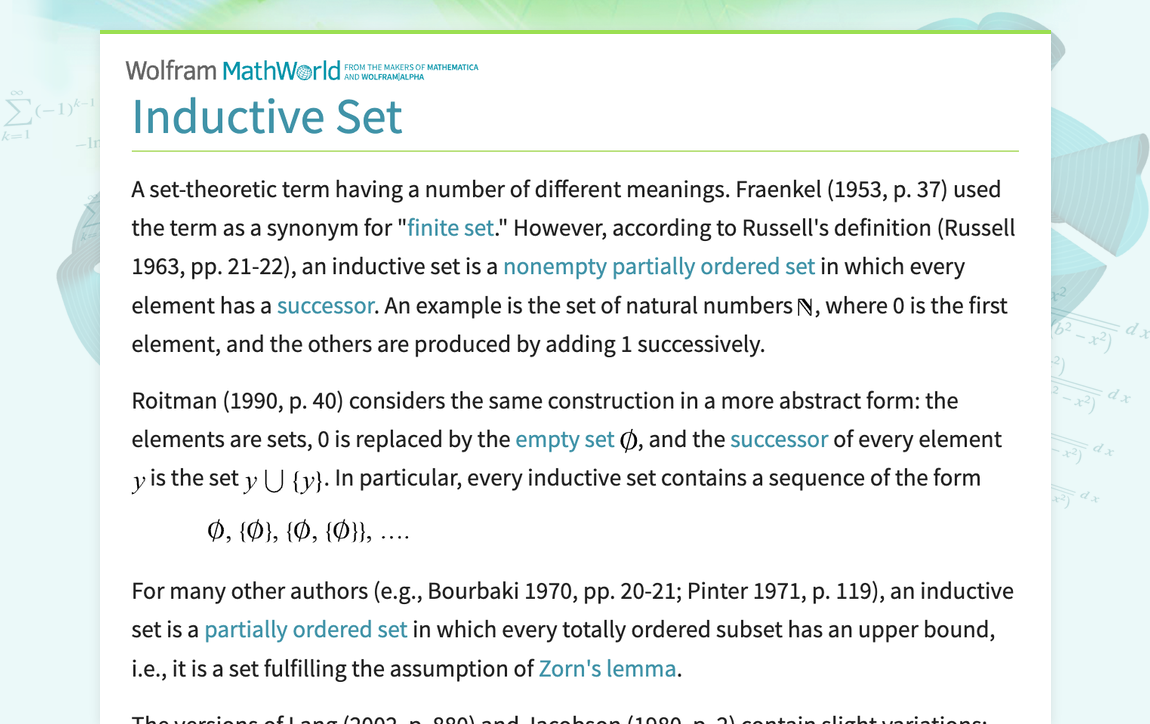 Inductive Set -- from Wolfram MathWorld