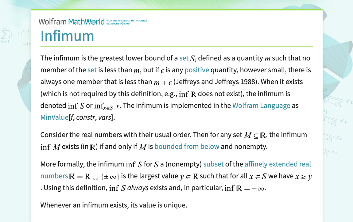 Infimum -- from Wolfram MathWorld