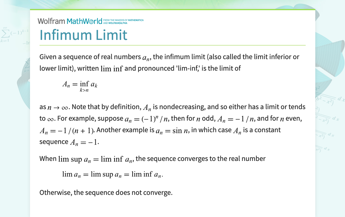 Infimum Limit -- from Wolfram MathWorld