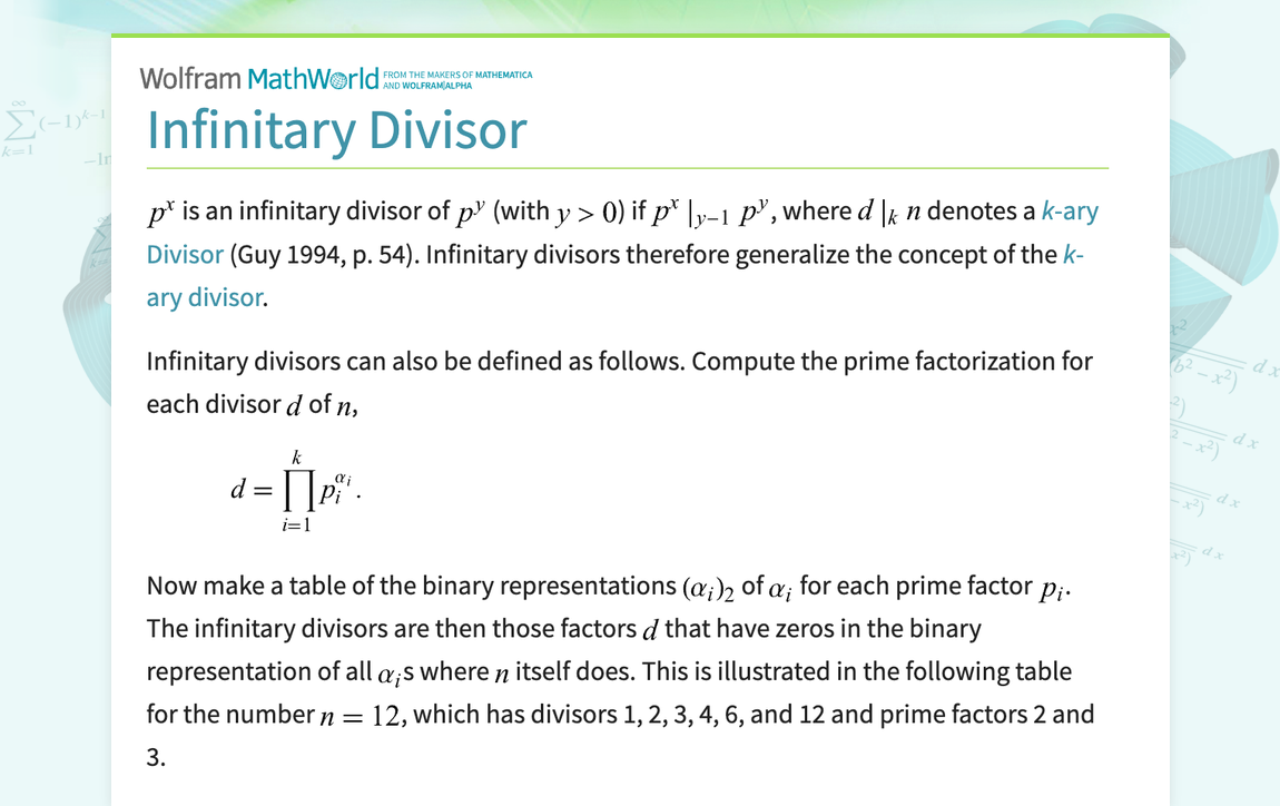 Infinitary Divisor -- from Wolfram MathWorld