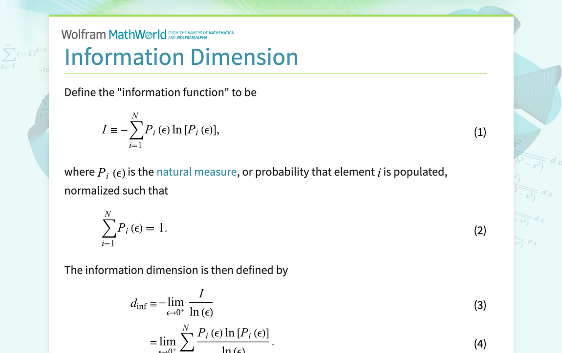 Information Dimension -- from Wolfram MathWorld