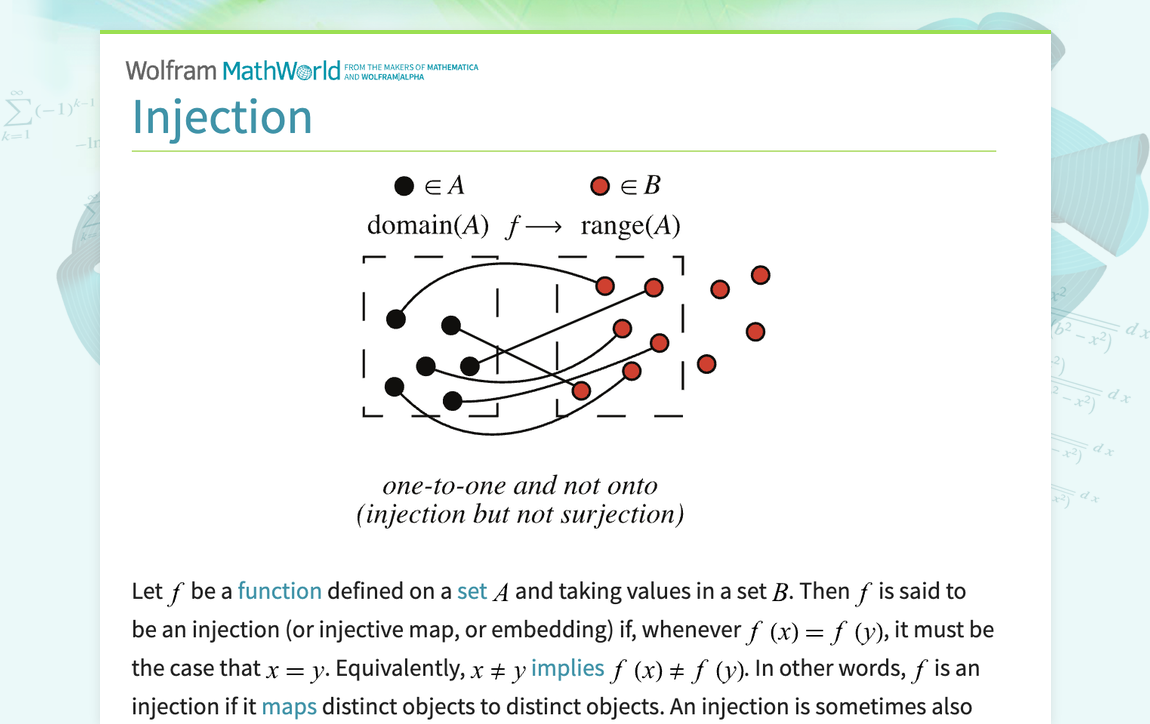 Injection -- from Wolfram MathWorld