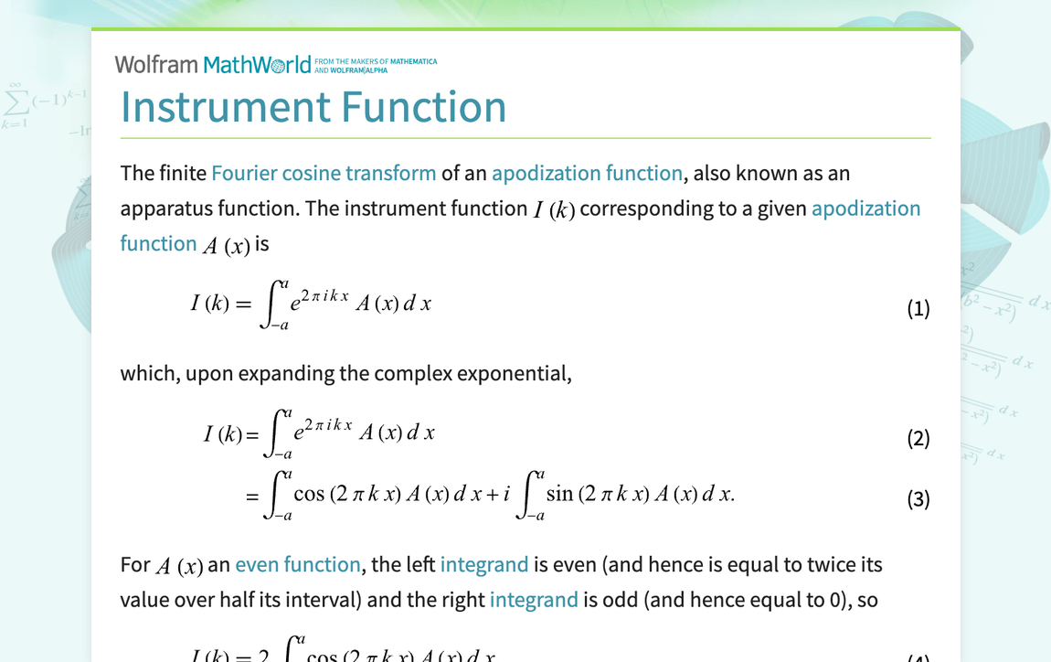 Instrument Function -- from Wolfram MathWorld