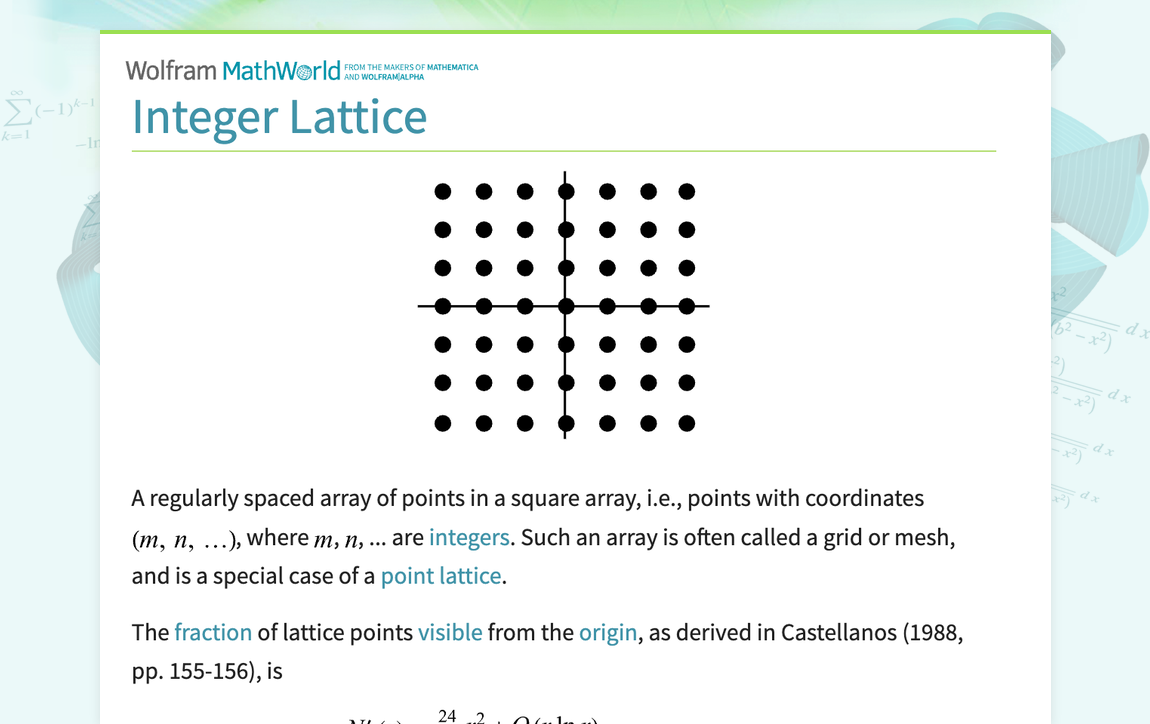 Integer Lattice From Wolfram Mathworld