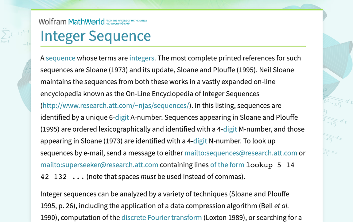 Integer Sequence From Wolfram Mathworld