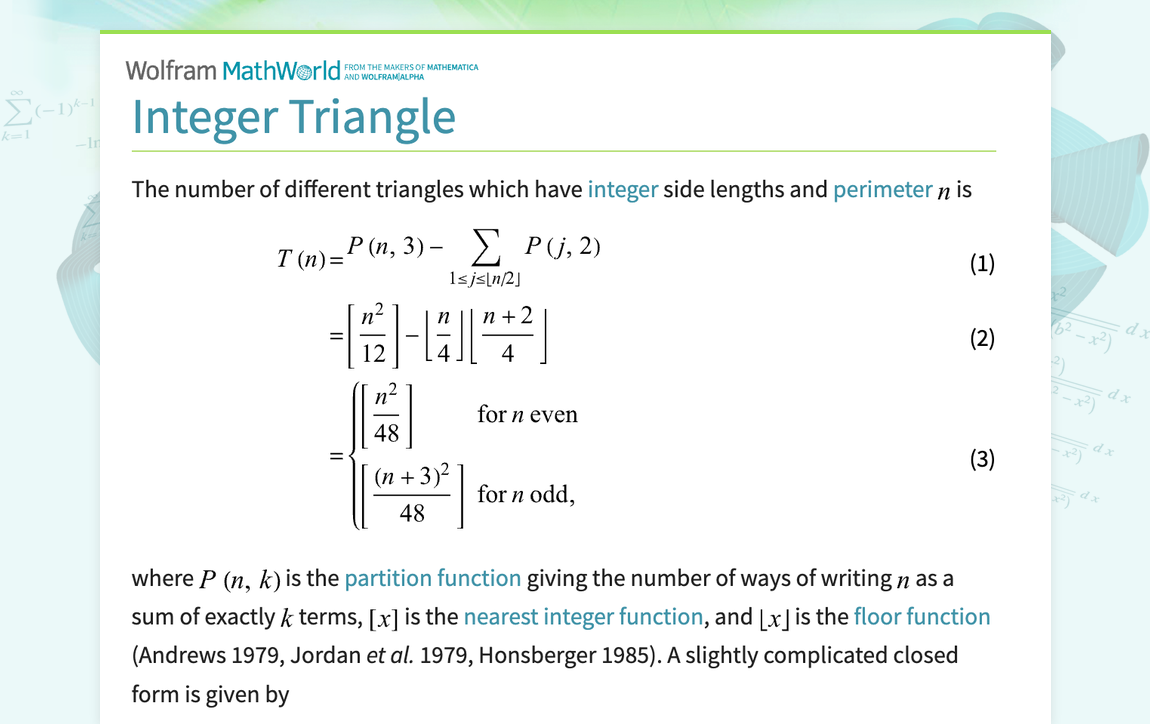 Integer Triangle -- from Wolfram MathWorld
