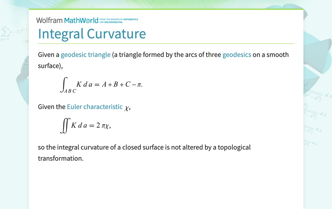 Integral Curvature -- from Wolfram MathWorld