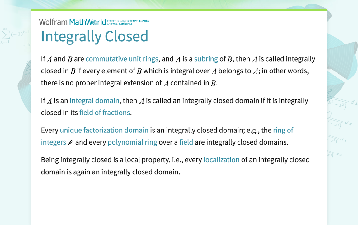 Integrally Closed -- from Wolfram MathWorld