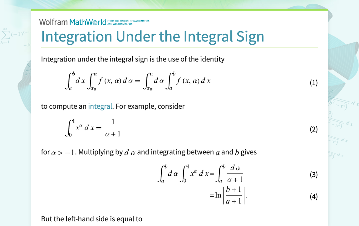 Integration Under the Integral Sign -- from Wolfram MathWorld