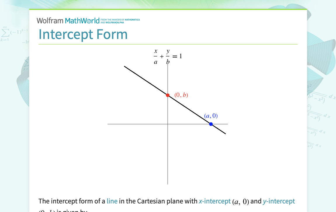 Intercept Form -- from Wolfram MathWorld