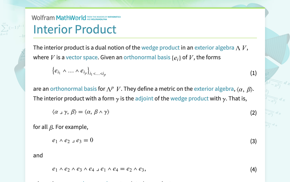 Interior Product -- from Wolfram MathWorld
