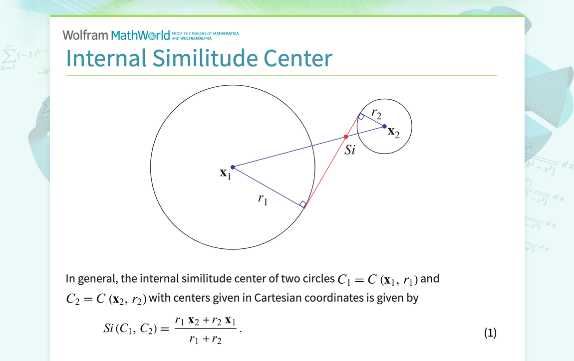 Internal Similitude Center -- from Wolfram MathWorld