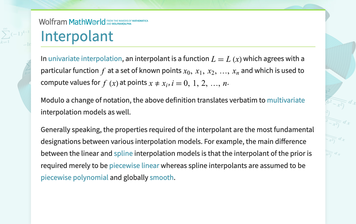 Interpolant -- from Wolfram MathWorld