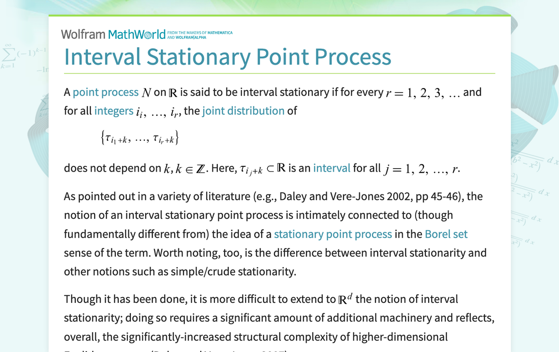 Interval Stationary Point Process -- from Wolfram MathWorld