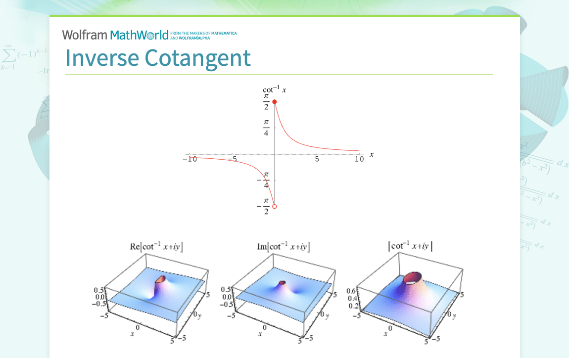 Inverse Cotangent -- from Wolfram MathWorld