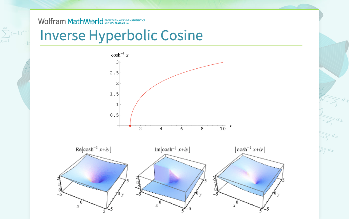 Inverse Hyperbolic Cosine -- from Wolfram MathWorld