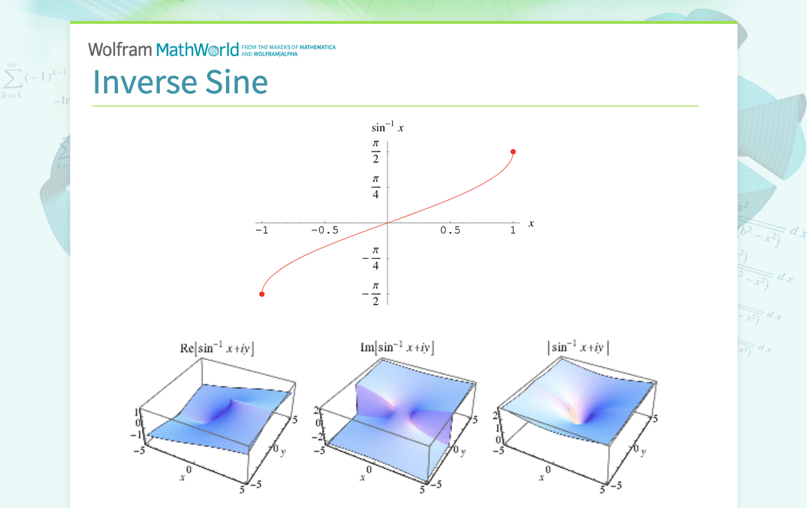 Inverse Sine -- from Wolfram MathWorld