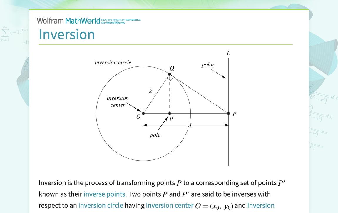 Inversion -- from Wolfram MathWorld Inversion -- from Wolfram MathWorld