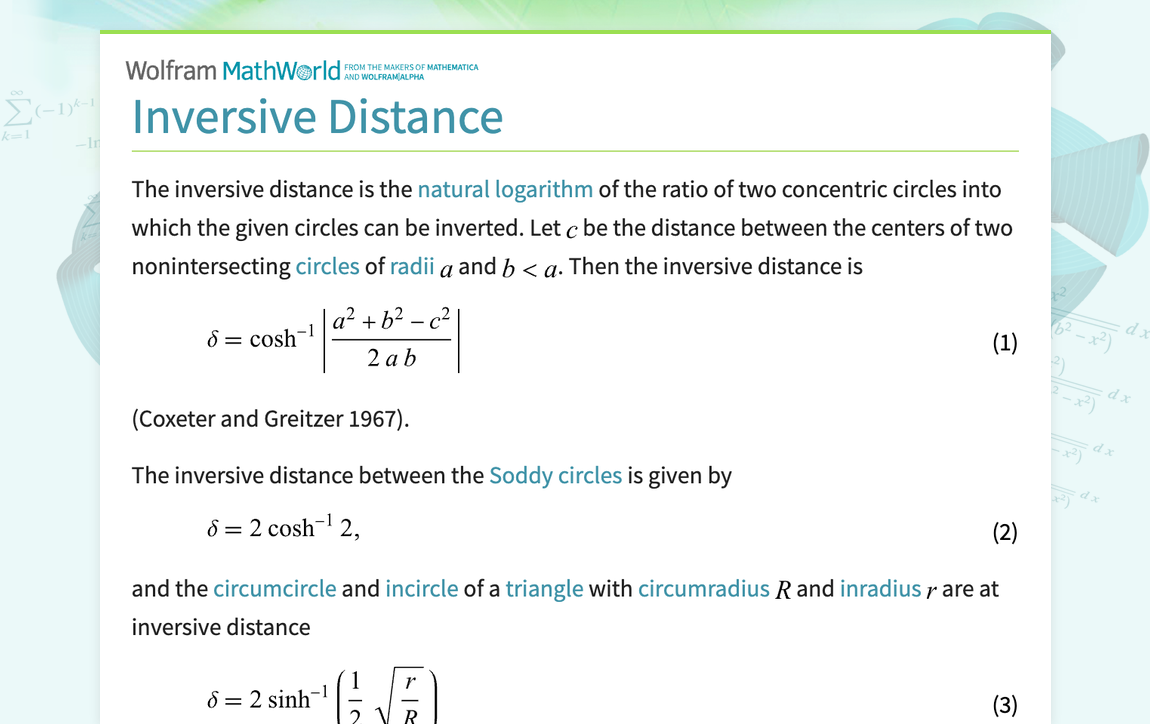 Inversive Distance -- from Wolfram MathWorld