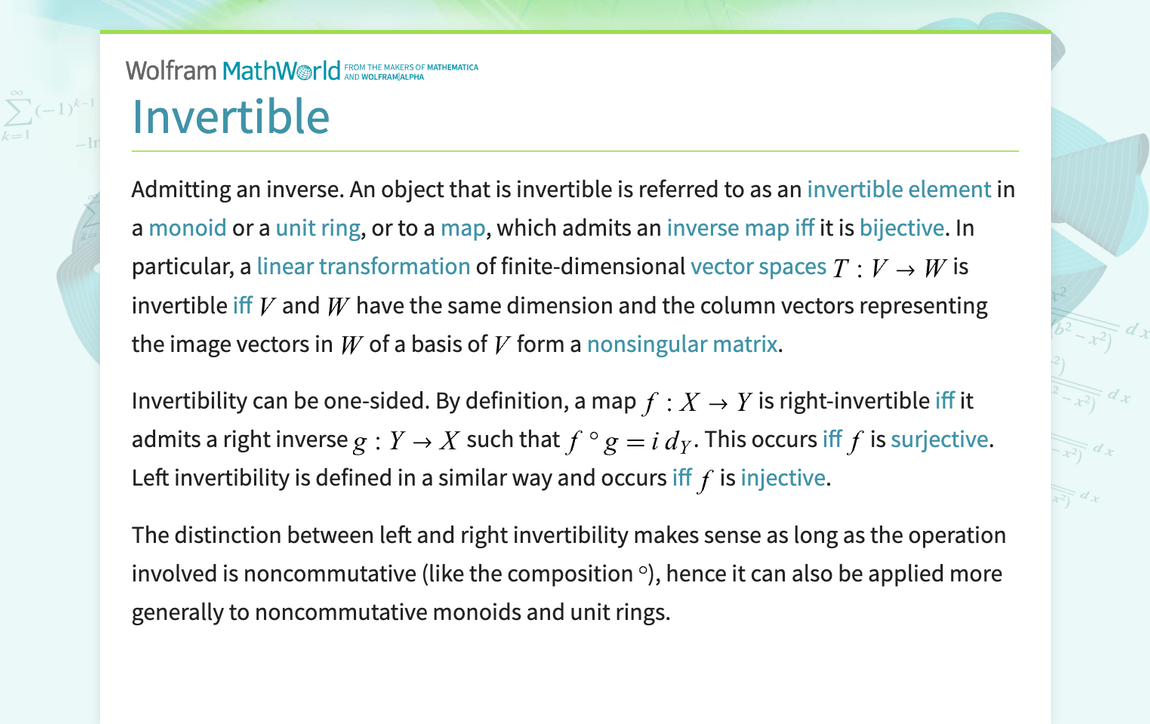 Invertible -- from Wolfram MathWorld