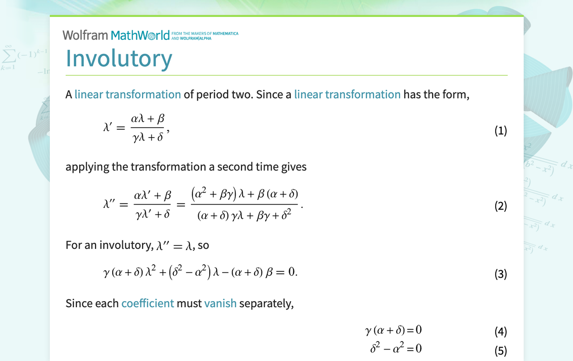 Involutory -- from Wolfram MathWorld