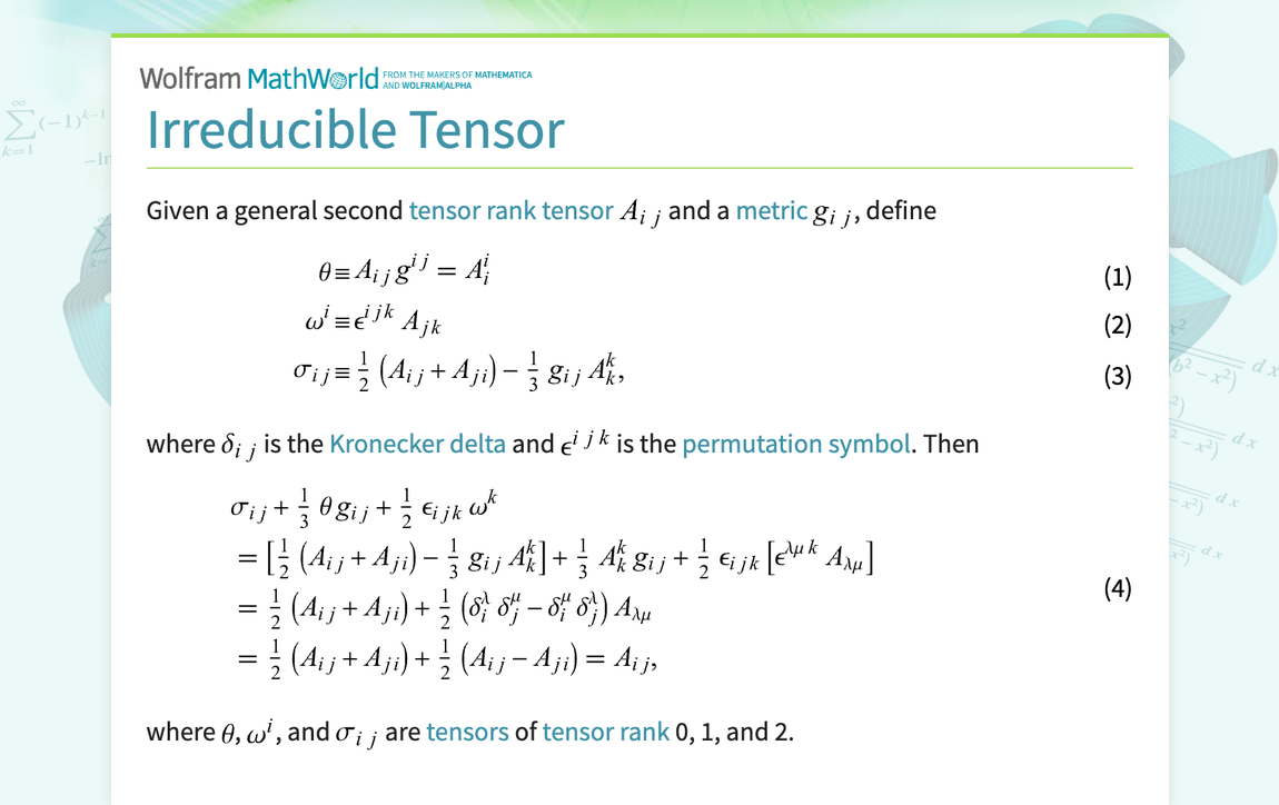 Irreducible Tensor -- from Wolfram MathWorld
