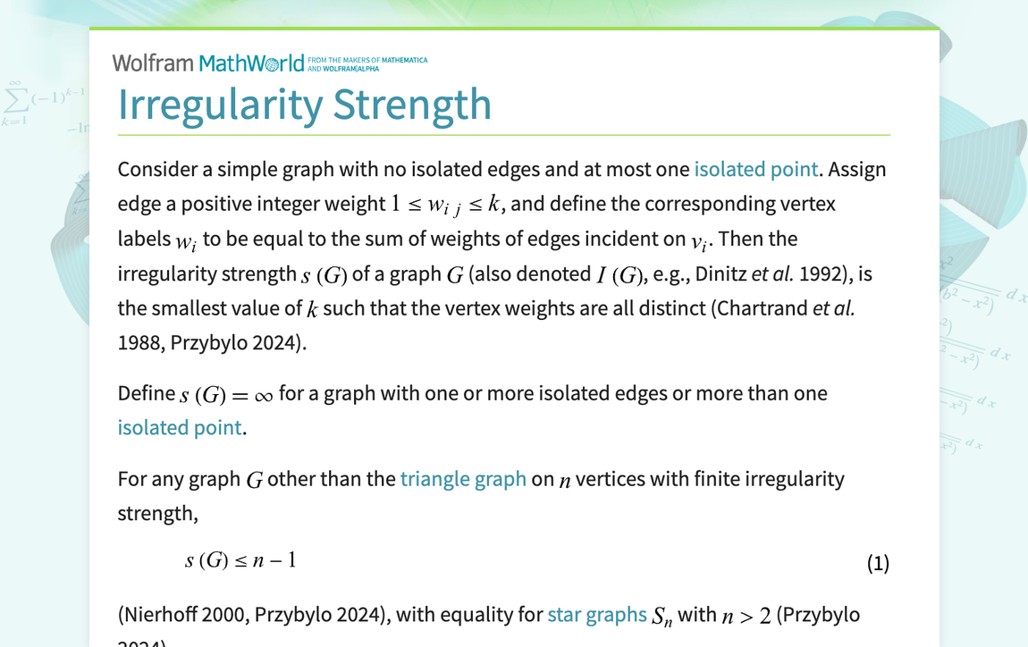 Irregularity Strength -- from Wolfram MathWorld